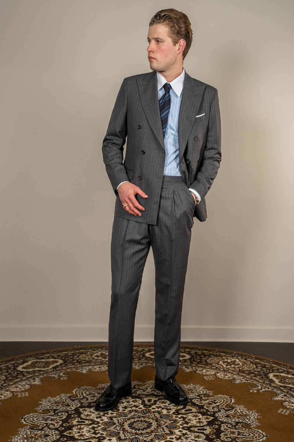 Suit – Double Breasted - Wool – Tessimax - Grey Pinstripe